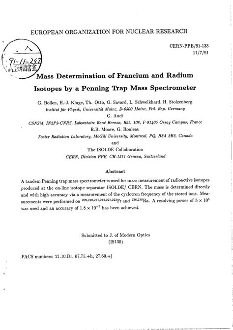 Pdf Mass Determination Of Francium And Radium Isotopes By A Penning