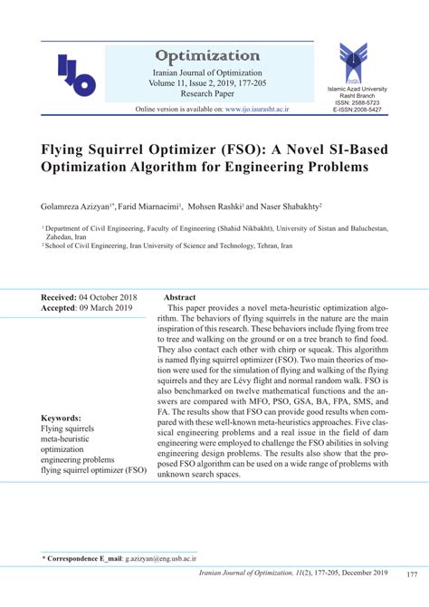 Pdf Flying Squirrel Optimizer Fso A Novel Si Based Optimization
