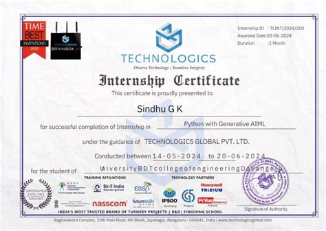 Sindhu G K On Linkedin Ai Machinelearning Python Internship Careerdevelopment Technologics