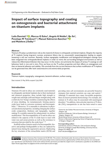Pdf Impact Of Surface Topography And Coating On Osteogenesis And Bacterial Attachment On