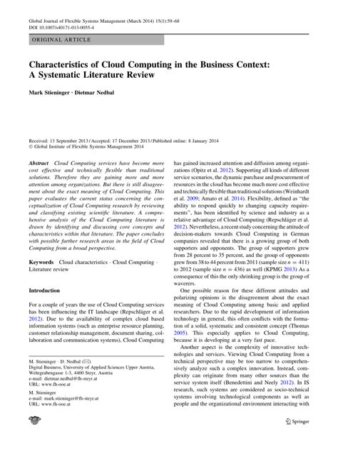 Pdf Characteristics Of Cloud Computing In The Business Context A Systematic Literature Review