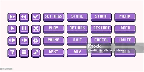 키 버튼 픽셀 아트 세트입니다 인터페이스 모음 컬렉션입니다 컴퓨터 패널 비디오 게임에 대한 스톡 벡터 아트 및 기타 이미지