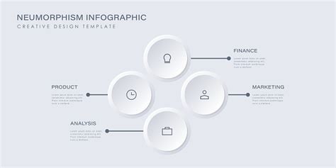 인포그래픽을 위한 뉴모픽 서클 요소 주기 다이어그램 그래프 프리젠 테이션 및 차트에 대한 템플릿 아이콘 부품 단계 또는 프로세스가 있는 4가지 옵션 0명에 대한 스톡 벡터