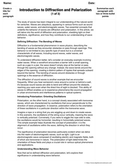 Introduction To Diffraction And Polarization By Digital Science Lesson