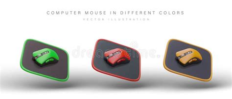 Realistic Computer Mouse On Black Mat Device With Buttons And Scroll Wheel Stock Vector