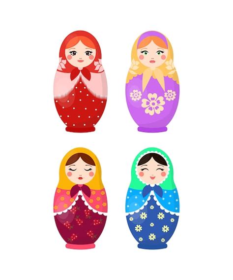 Set Of Colorful Nesting Dolls Premium Vector