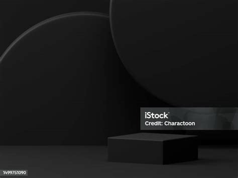 3d 렌더링 우아한 검은색 테마 제품 쇼케이스는 빈 배경에 원형 벽 패널이 있는 받침대 또는 연단을 표시합니다 3d 모형 그림 3차원 형태에 대한 스톡 사진 및 기타 이미지