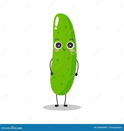 Vector Illustration Of Cucumber Character With Cute Expression Smile Happy Funny Stock Vector