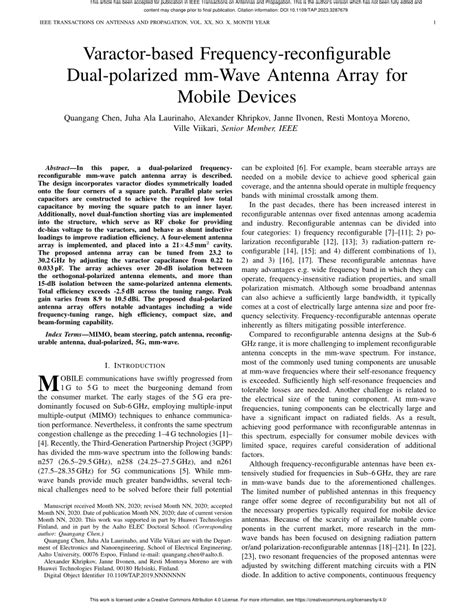 Pdf Varactor Based Frequency Reconfigurable Dual Polarized Mm Wave Antenna Array For Mobile
