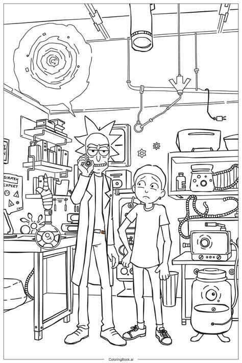 Página Para Colorear Rick Y Morty Con Dispositivos Inusuales 2