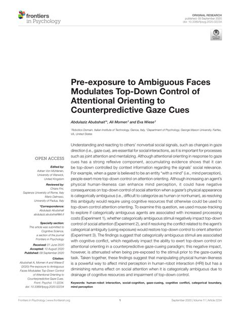 Pdf Pre Exposure To Ambiguous Faces Modulates Top Down Control Of Attentional Orienting To