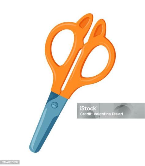 오렌지 가위 절단 종이 가위 학교 문구 용품 어린이 학교 가위 흰색 배경에 고립 된 벡터 만화 그림 0명에 대한 스톡 벡터 아트 및 기타 이미지 Istock