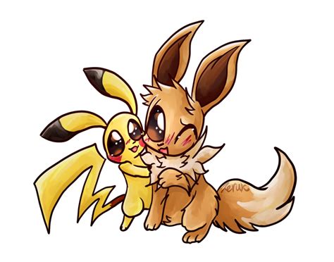 Pikachu Eevee Hug By Zerukyy On Deviantart