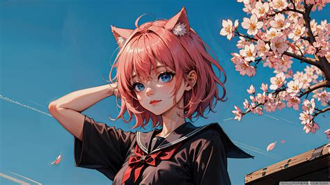 Cute Anime Girl With Cat Ears 4k Uhd Wallpaper For Ultrahd Desktop And