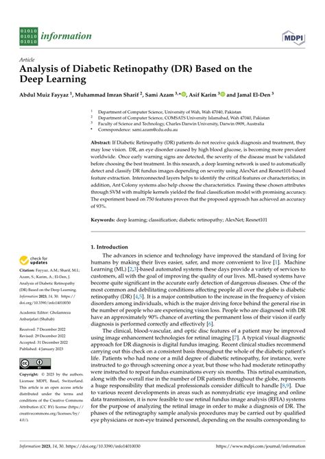 Pdf Analysis Of Diabetic Retinopathy Dr Based On The Deep Learning