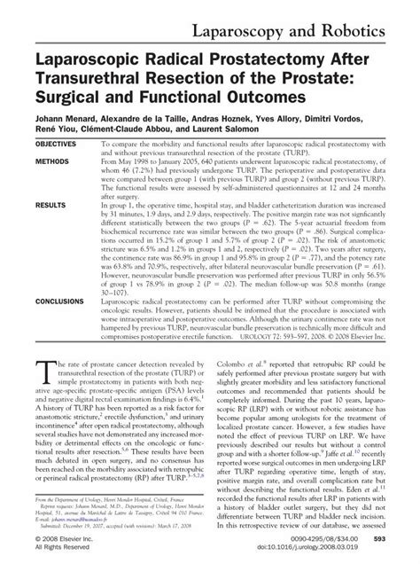 Pdf Laparoscopic Radical Prostatectomy After Transurethral Resection Of The Prostate Surgical