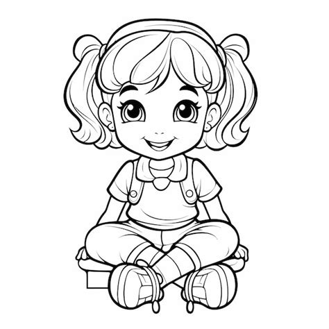 Premium Vector Happy Sitting Girl Isolated Coloring Page