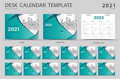 책상 달력 2021 템플릿 크리에이티브 디자인을 설정합니다 캘린더 2022 레이아웃 12 개월 세트 플래너 주간 일요일에 시작 문구 디자인 광고 현대 레드 커버 디자인