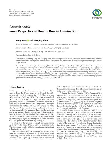 Pdf Some Properties Of Double Roman Domination