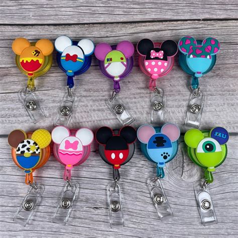 10 Pc Disney Inspired Badge Reel Cartoon Characters Retractable Badge Reel Id Holder Etsy