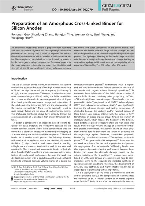 Preparation Of An Amorphous Cross‐linked Binder For Silicon Anodes Request Pdf