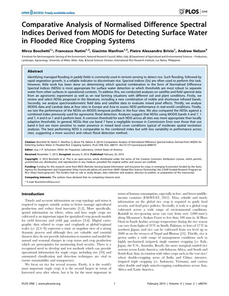 Pdf Comparative Analysis Of Normalised Difference Spectral Indices