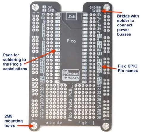 MONK MAKES MNK00093 Pico Proto PCB Prototyping Board Instructions