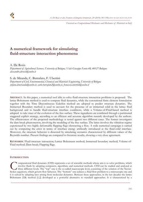 Pdf A Numerical Framework For Simulating Fluid Structure Interaction