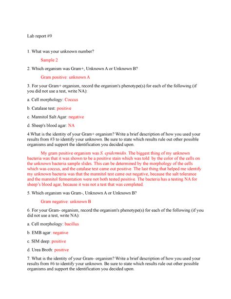 Lab Report Microbiology Lab Lab Report What Was Your Unknown Number Sample Which