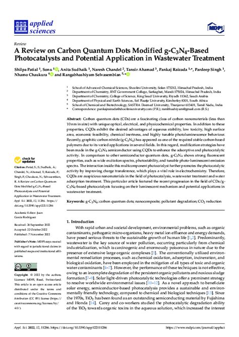 Pdf A Review On Carbon Quantum Dots Modified G C3n4 Based