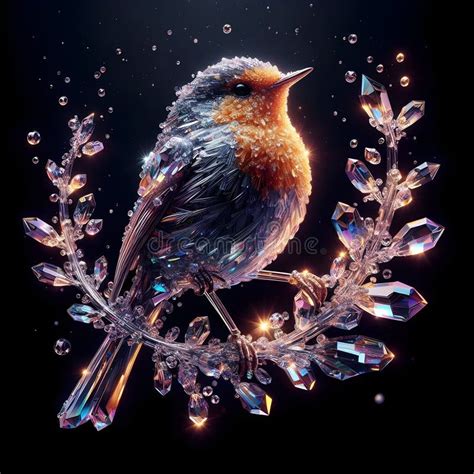 The Shape Of A European Robin On A Crystal Tree Branch Stock Illustration Illustration Of