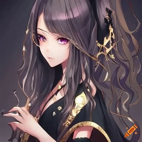 Anime Girl With Black Hair And Gold Eyes