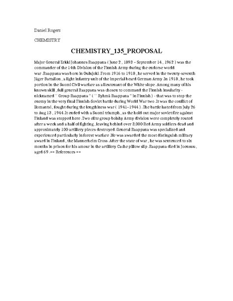 Chemistry 135 Proposal Daniel Rogers Chemistry Chemistry 135 Proposal Major General Erkki