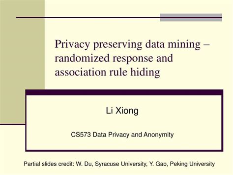 Ppt Privacy Preserving Data Mining Randomized Response And