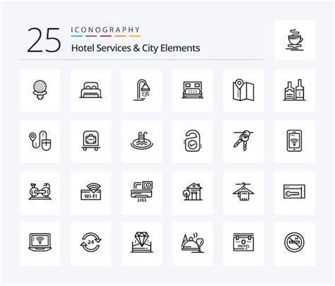 premium vector hotel services and city elements 25 line icon pack including map service