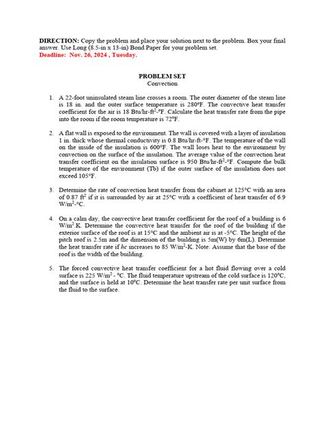 Problem Set Convection And Radiation Pdf Heat Transfer Thermal