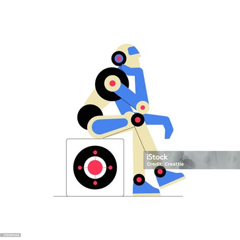 Ai 명상 인공 지능의 미래 기계 학습을 상징하는 평면 벡터 일러스트 레이 션에서 큐브에 대해 생각하는 로봇 흰색 배경에 고립 된 가상현실에 대한 스톡 벡터 아트 및 기타