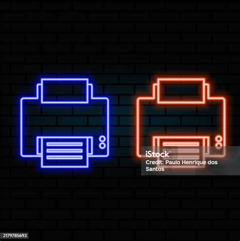 프린터 네온 라벨 전자 제품 프로모션의 벡터 일러스트 레이 션 파랑 0명에 대한 스톡 벡터 아트 및 기타 이미지 0명 디자인 로고 Istock
