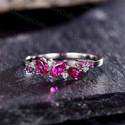 Retro Ruby Stack Wedding Ring Natural Inspired Cluster Ruby Ring July