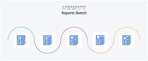 Reports Sketch Blue 5 Icon Pack Including Document Bookmark Report