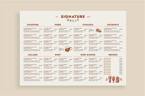 스테이크하우스 메뉴 템플릿 디자인 무료 벡터