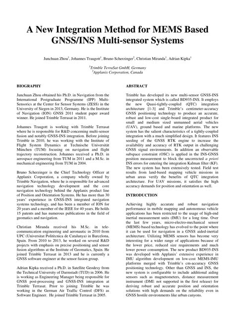 Pdf A New Integration Method For Mems Based Gnssins Multi Sensor Systems