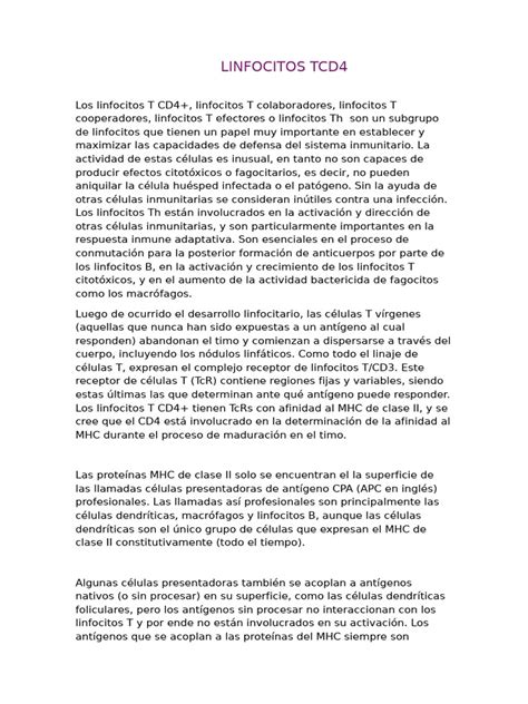 Linfocitos Cd4 Pdf T Helper Cell Célula T