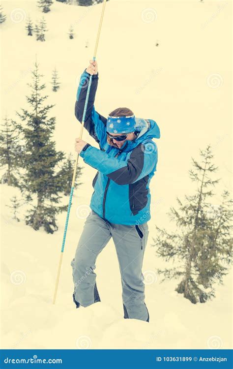 Female Rescuer Searching For Avalanche Victim Stock Image Image Of Medicine Female 103631899