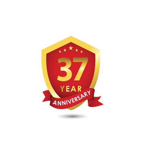 37 Years Anniversary Celebration Emblem Red Gold Vector Template Design