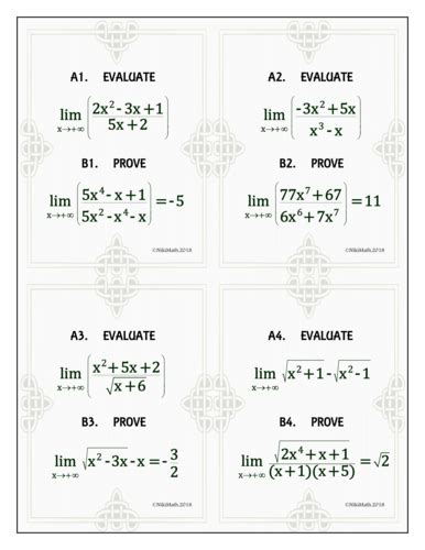 Finding Limits Analytically 8 Task Cards 2 Problems Per Card