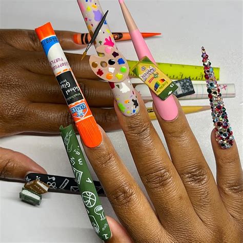 Back To School Press On Nails School Supplies Nails Pencil Ruler