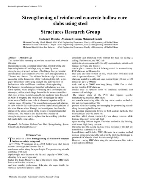 Pdf Strengthening Of Reinforced Concrete Hollow Core Slabs Using Steel Structures Research Group