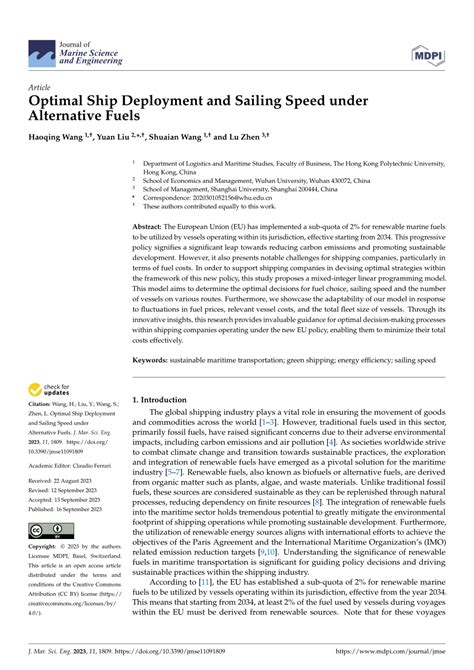 Pdf Optimal Ship Deployment And Sailing Speed Under Alternative Fuels
