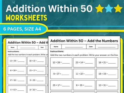 Addition Within 50 Add The Numbers Math Activities For Ks1 Ks2 Worksheets Teaching Resources